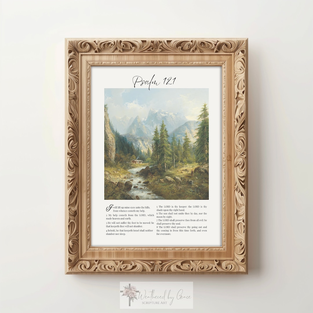 KJV | Scripture Wall Art | Psalm 121 | Vintage Cottage Art | Mountain ...