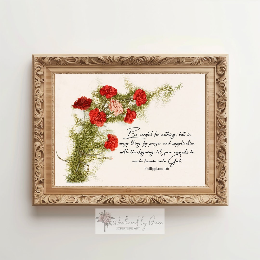 Scripture Wall Art Philippians 4 6 Vintage Red Carnations Antique ...