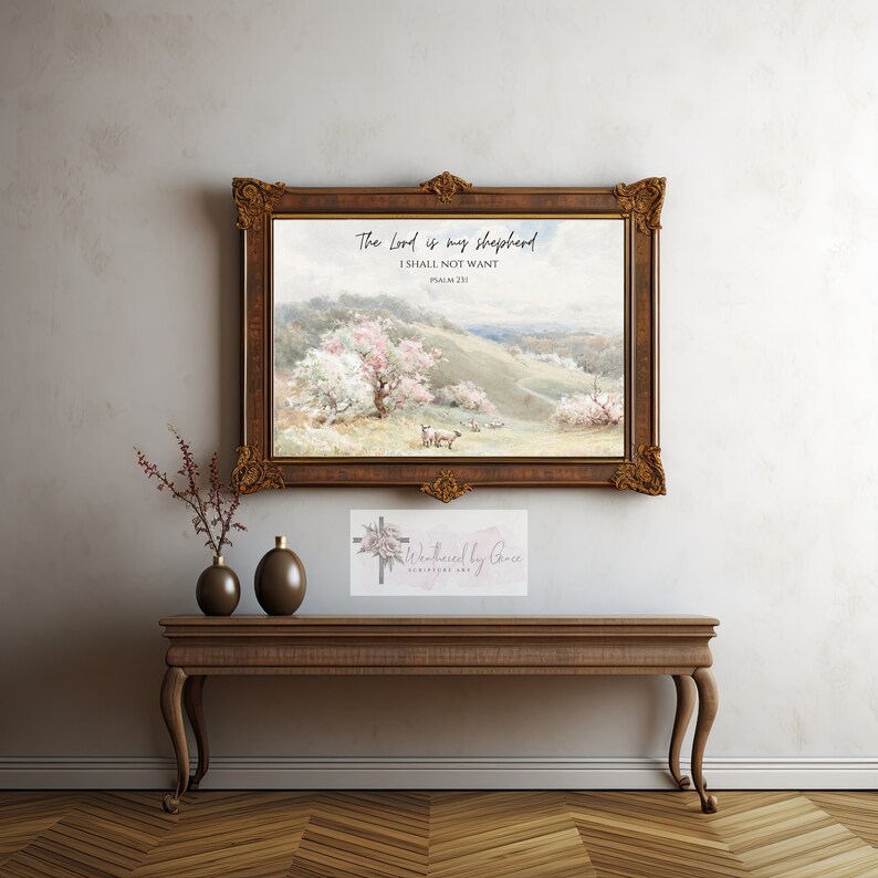 Psalm 23 Scripture Wall Art the Lord is My Shepherd Vintage Sheep KJV ...