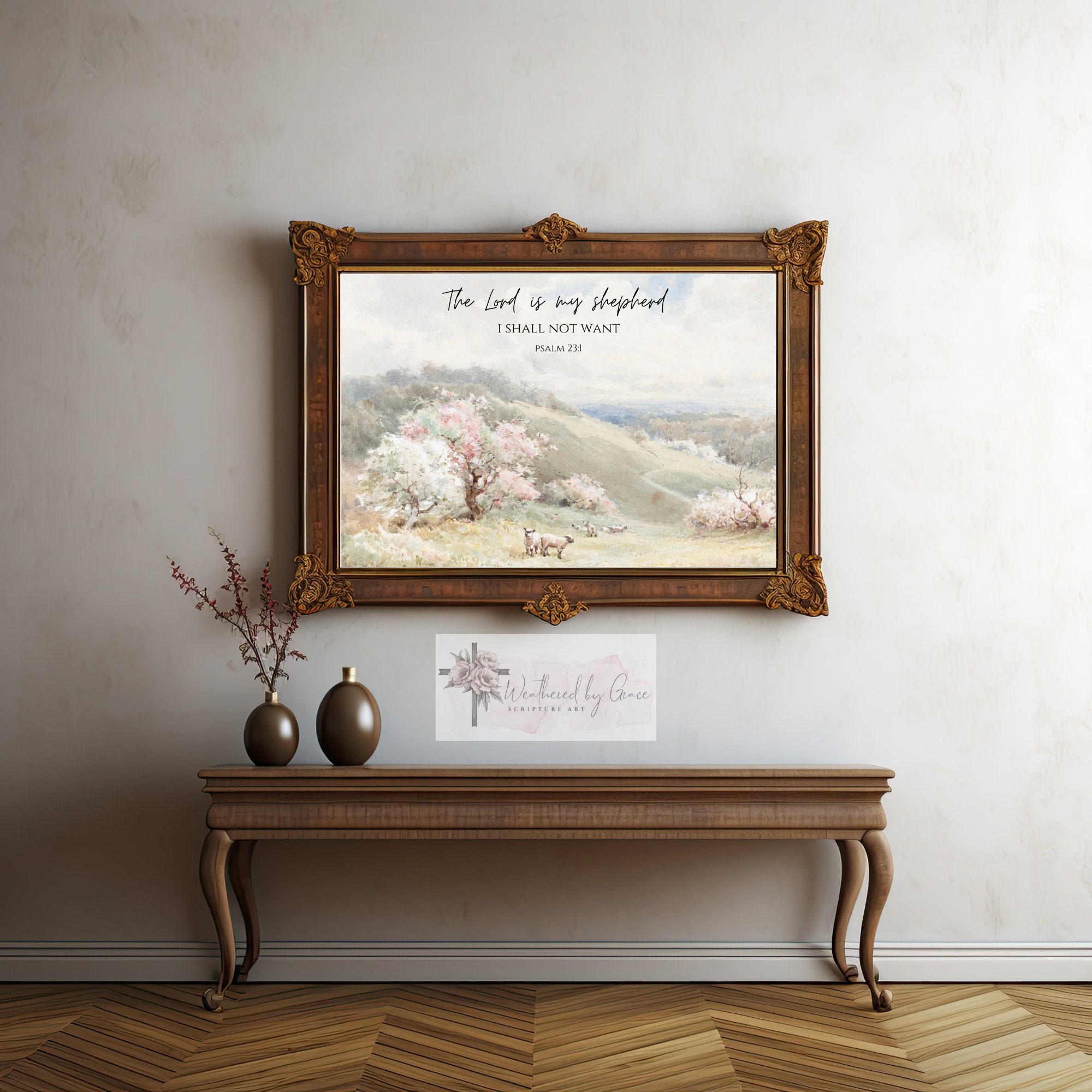 Psalm 23 Scripture Wall Art the Lord is My Shepherd Vintage Sheep KJV ...
