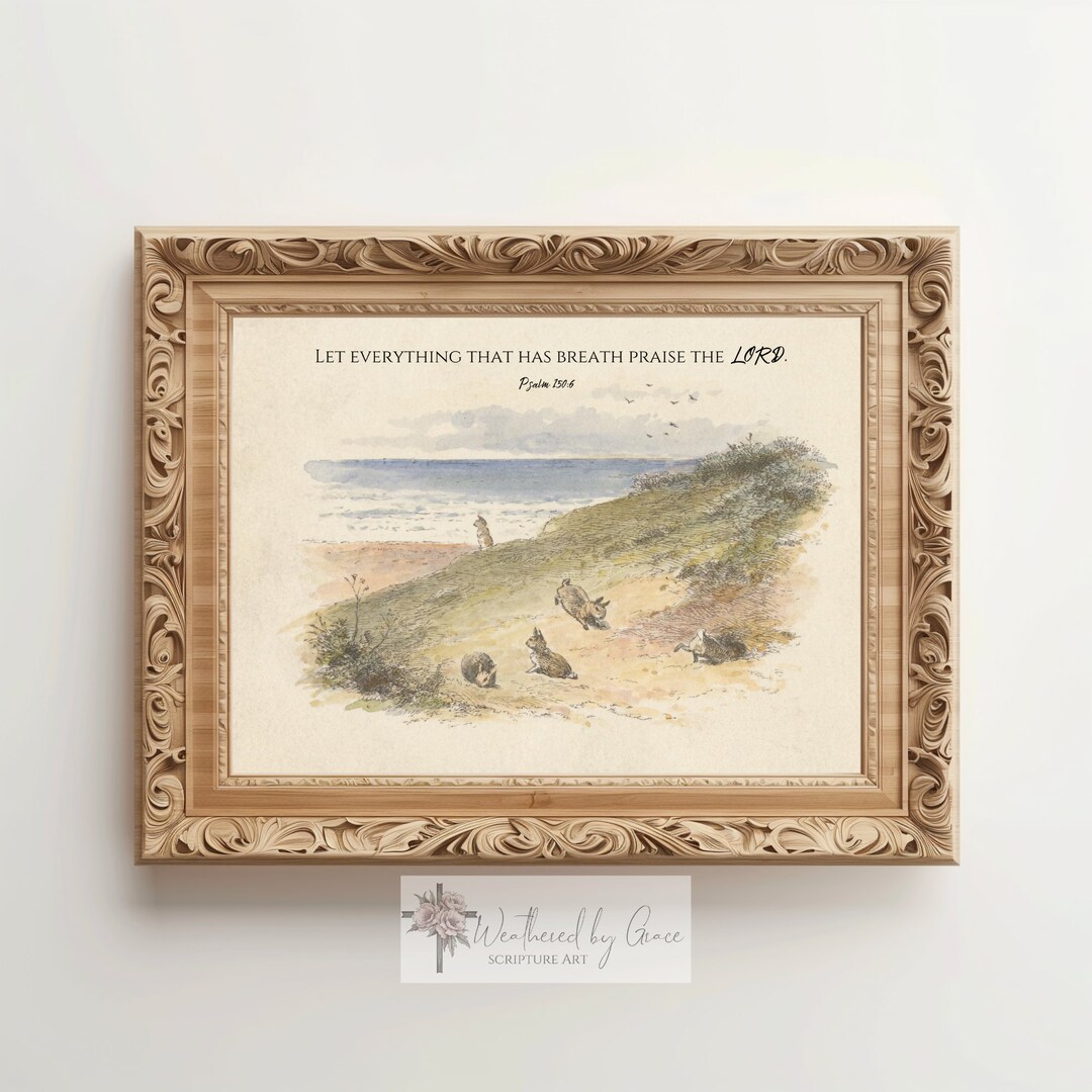 Scripture Wall Art | Psalm 150 6 | Vintage Rabbit Illustration | Bible ...