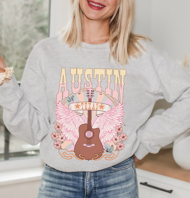 Gildan Crewneck: Austin Texas Guitar Sweatshirt, Music Lover Pullover ...