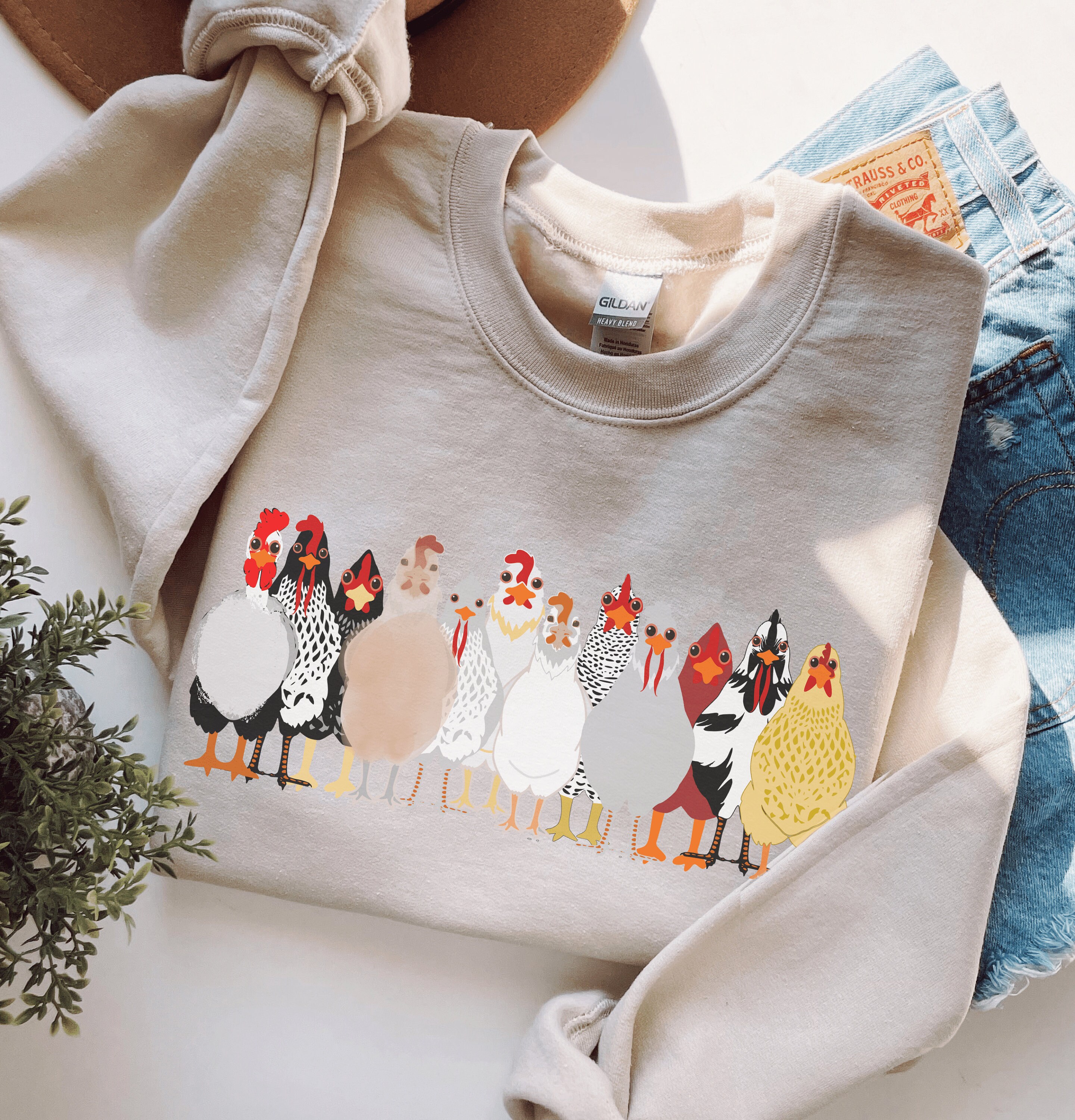 Chicken Lover Sweatshirt: Pastel Chicken Graphic, Gildan Crewneck - Etsy