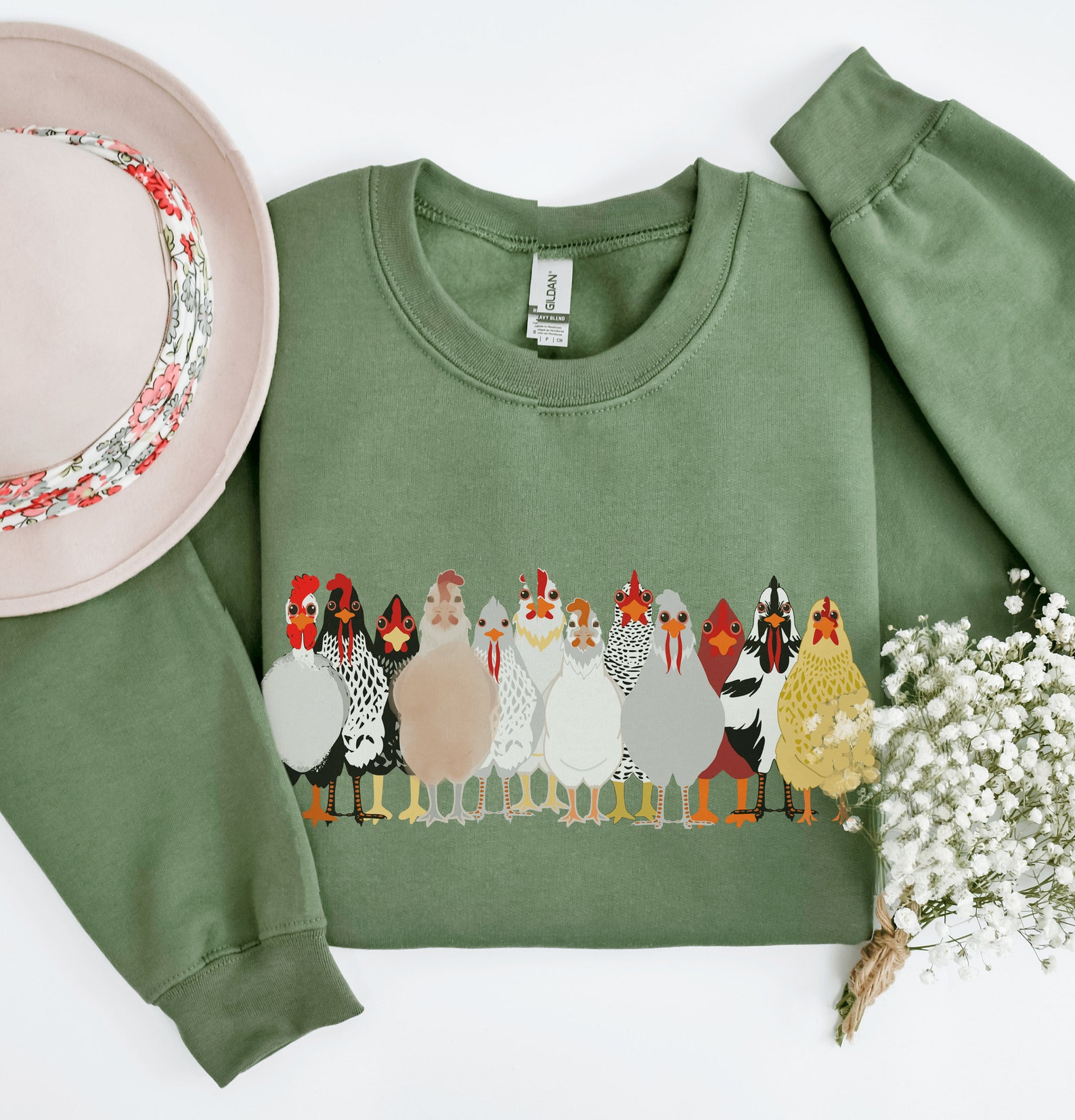 Chicken Lover Sweatshirt: Pastel Chicken Graphic, Gildan Crewneck - Etsy