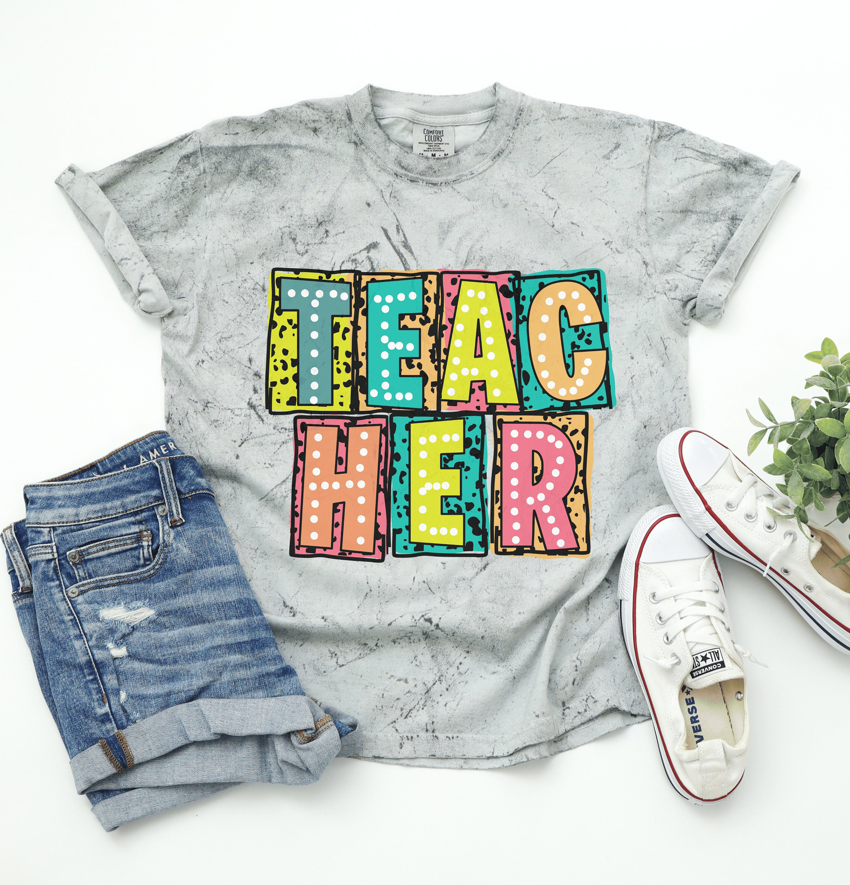 Dalmatian Print Teacher T-shirt, Color Blast T-shirt, Comfort Colors ...