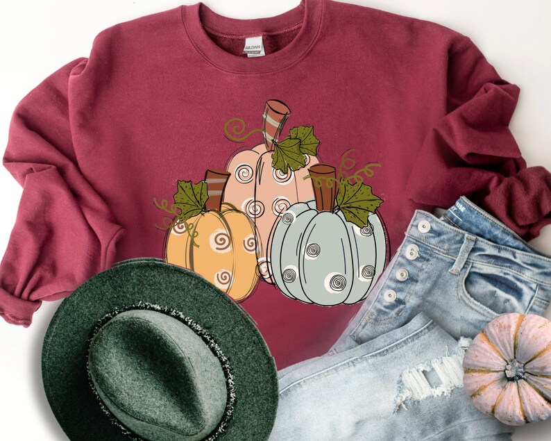 Women's Fall Pastel Pumpkins Crewneck Sweatshirt Hand - Etsy
