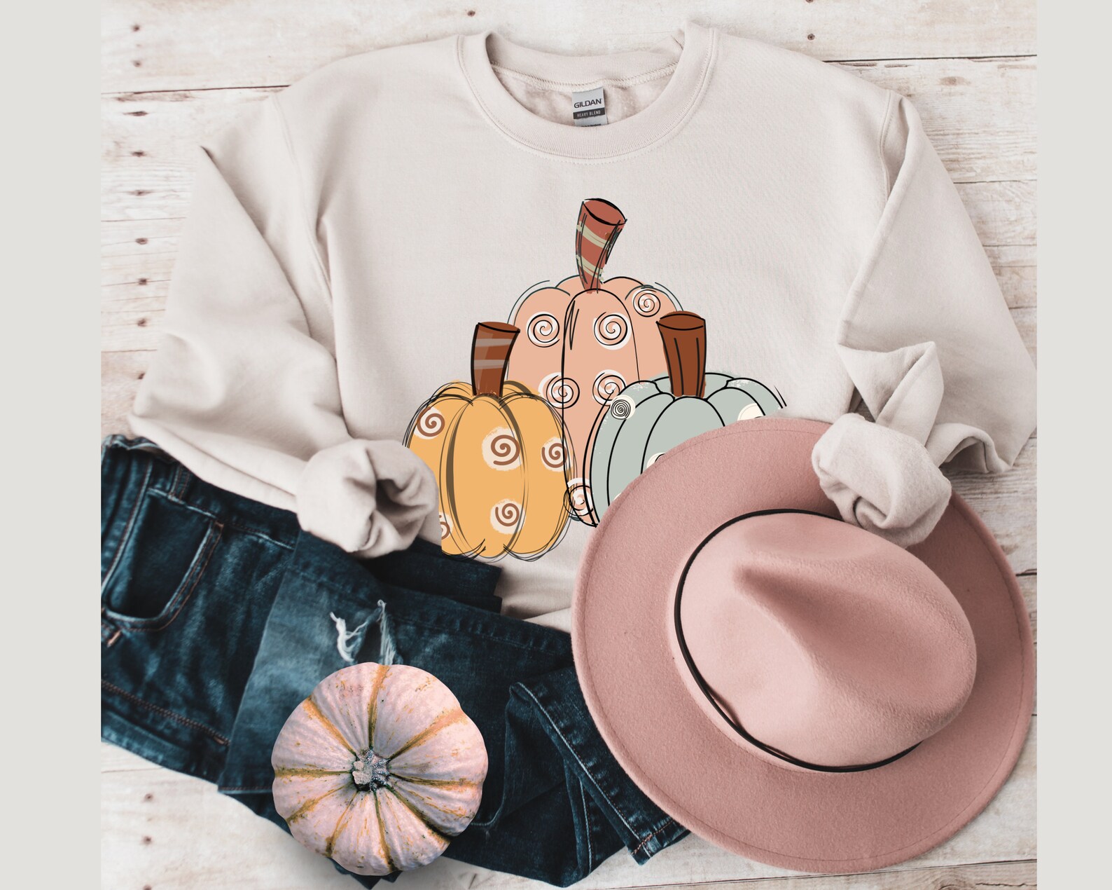 Women's Fall Pastel Pumpkins Crewneck Sweatshirt Hand - Etsy