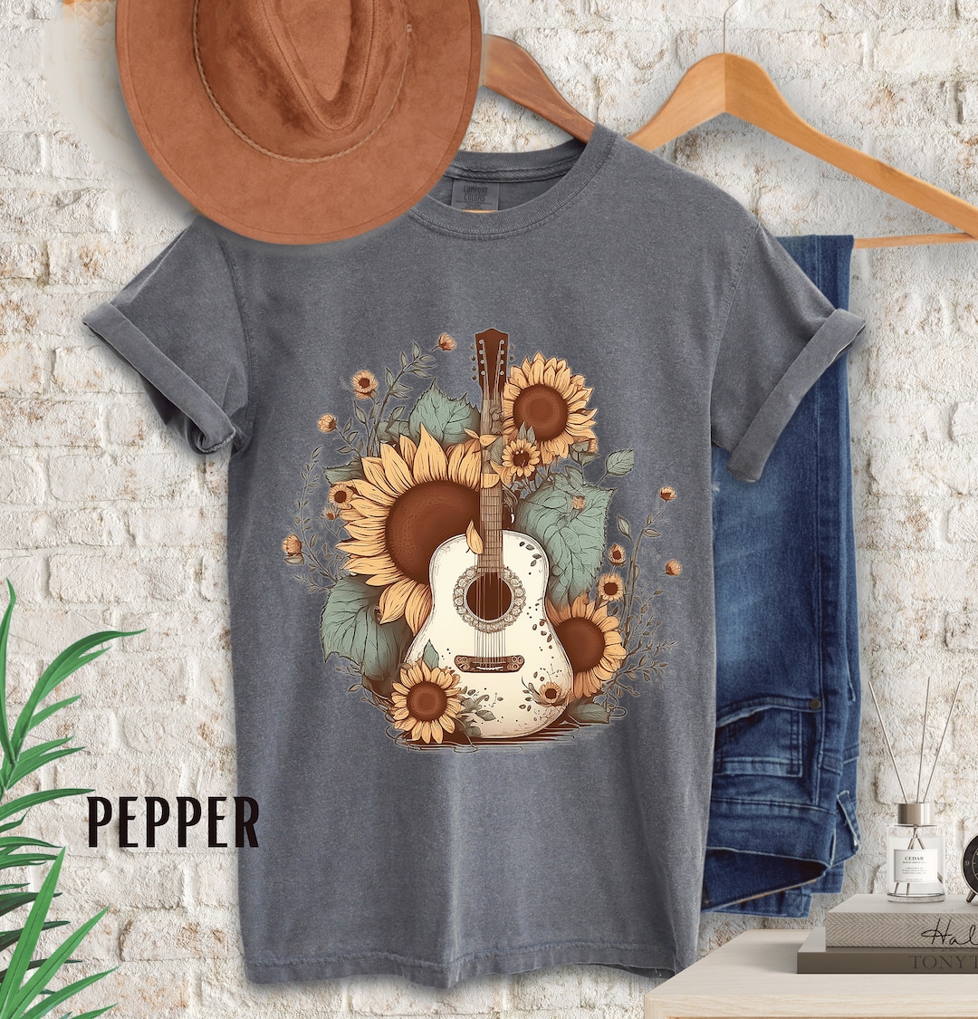 Guitar and Sunflowers T-shirt, Comfort Colors® Shirt, Unisex Tee, Music ...