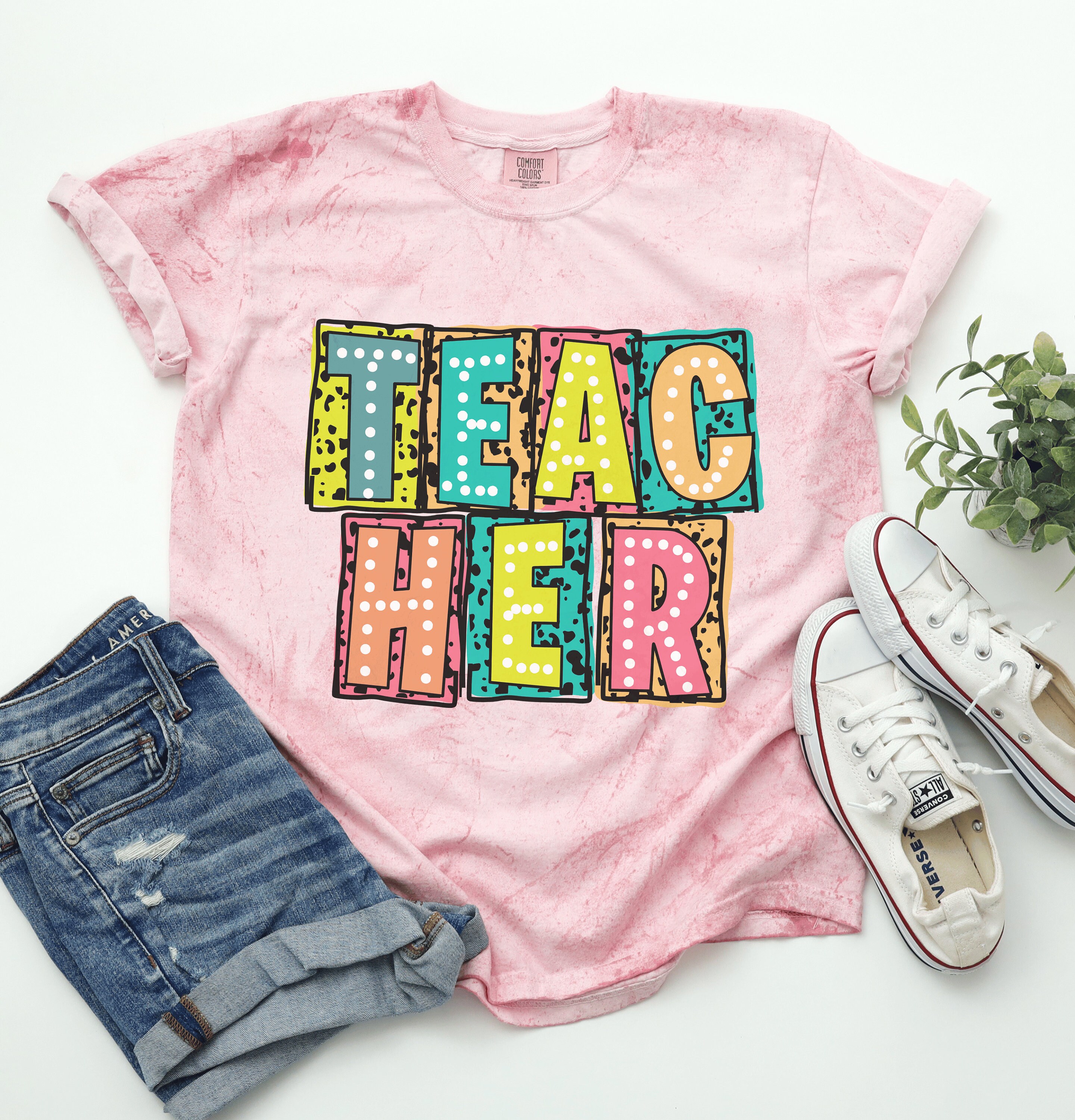 Dalmatian Print Teacher T-shirt, Color Blast T-shirt, Comfort Colors ...