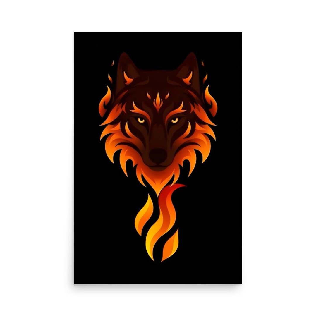 Fire Wolf Art Print - Bold Ember Colors on Dark Minimalist Background ...