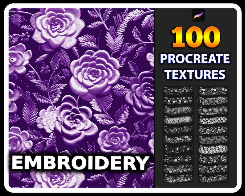 100 Procreate Embroidery Texture Brushes, Seamless Embroidery Texture ...