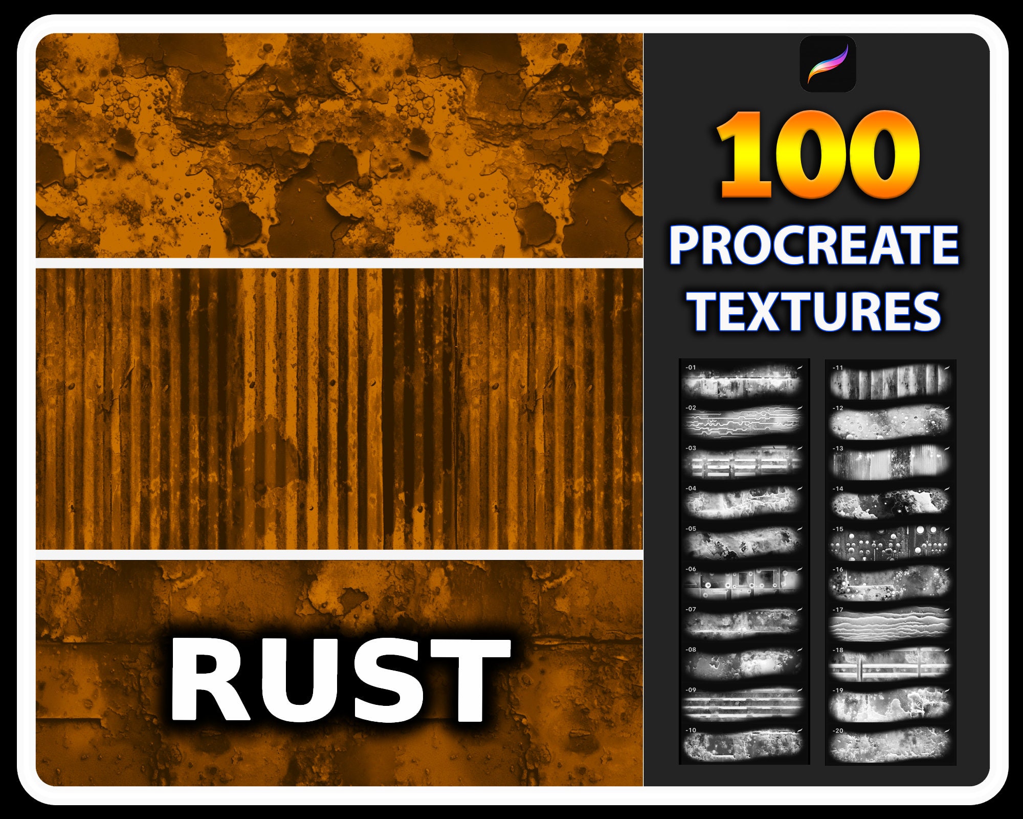 100 Procreate Rust Texture Brushes, Metal Rust Texture for Procreate, Rust Peeling, Rust Brushes ...