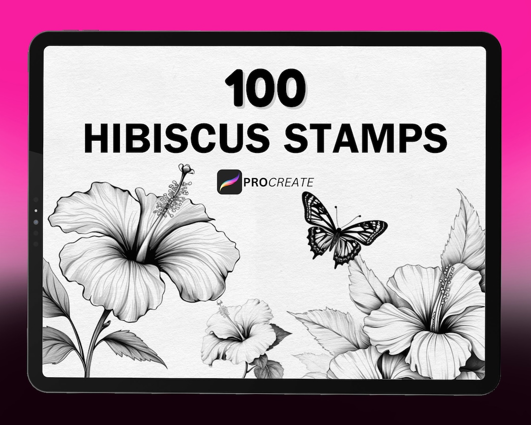 100 Procreate Hibiscus Flower Stamps: Digital Art Brush Set (instant ...
