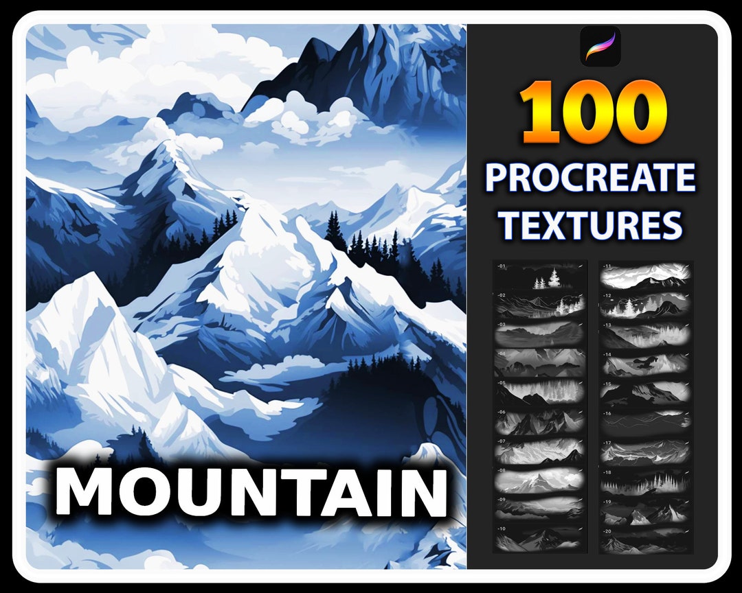 100 Procreate Mountain Texture Brushes, Seamless Mountain Texture for Procreate, Mountain ...