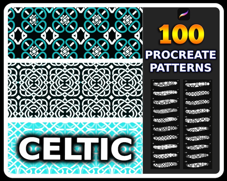 100 Procreate Celtic Pattern Brushes, Celtic Pattern Texture for Procreate, Geometric Pattern ...