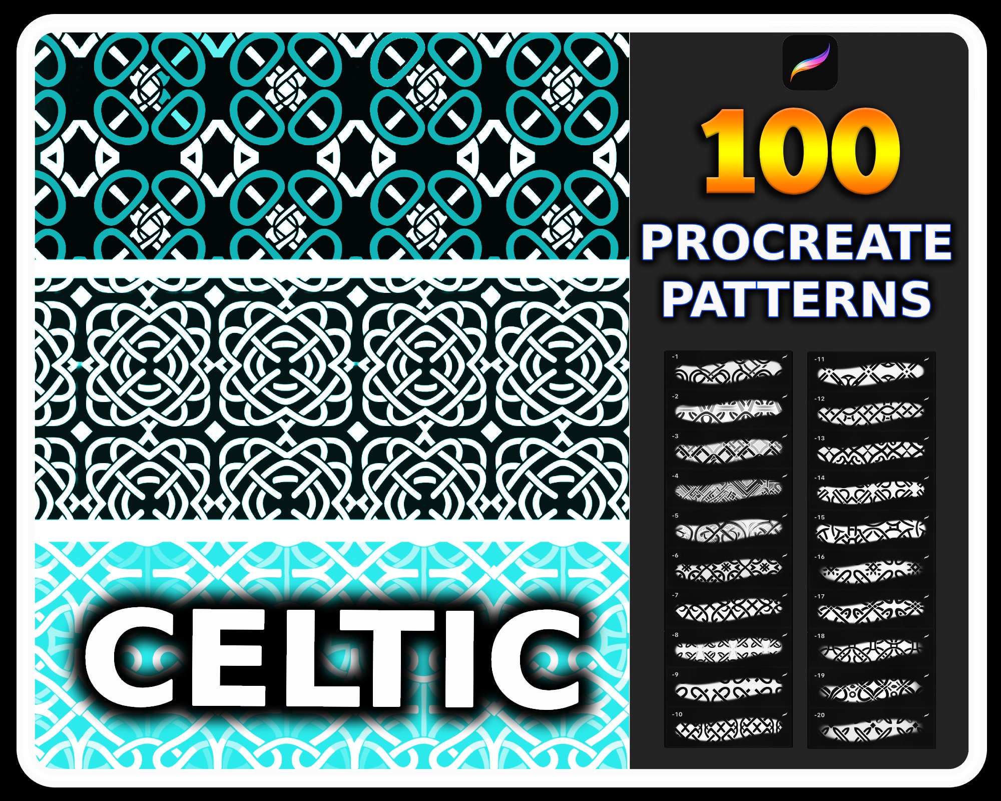 100 Procreate Celtic Pattern Brushes, Celtic Pattern Texture for ...