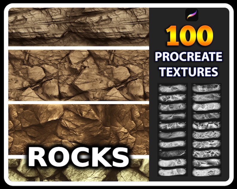 100 Procreate Rocks Texture Brushes, Realistic Rock Texture for ...