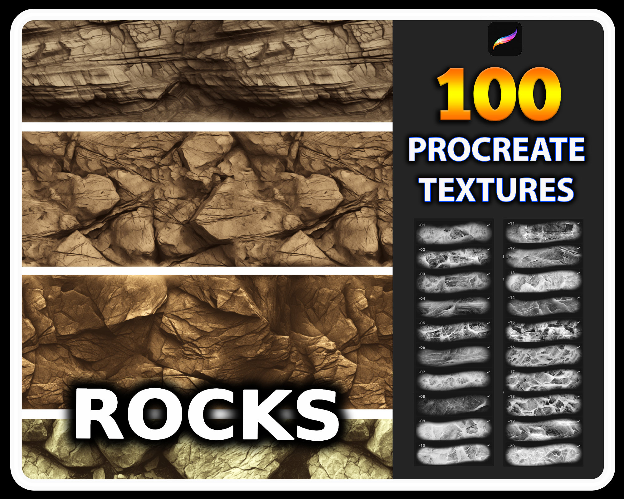100 Procreate Rocks Texture Brushes, Realistic Rock Texture for ...