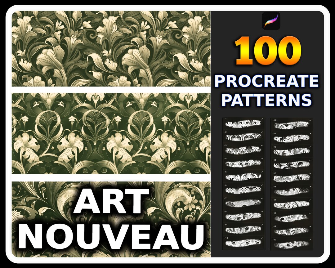 100 Procreate Art Nouveau Pattern Brushes, Art Nouveau Pattern for ...