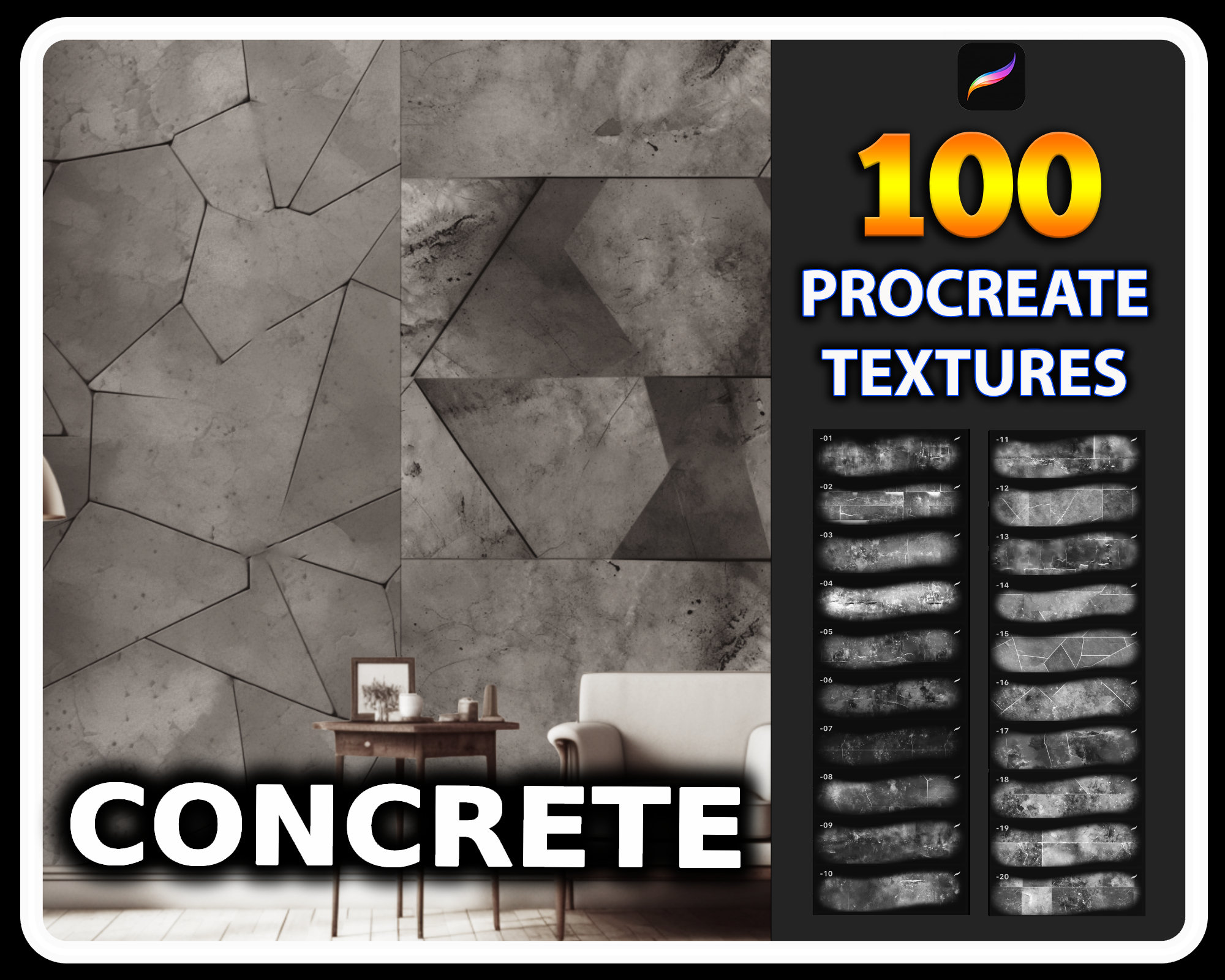 100 Procreate Concrete Texture Brushes, Concrete Texture for Procreate ...
