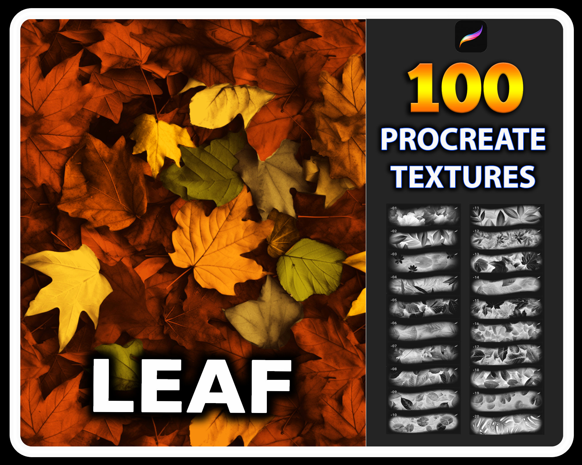 100 Procreate Leaf Texture Brushes, Leaf Texture for Procreate, Foliage ...