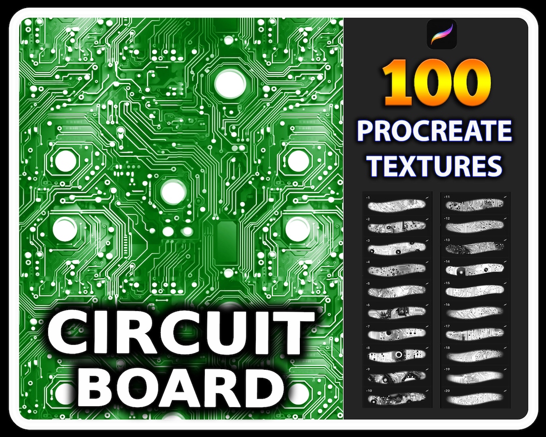 100 Procreate Circuit Texture Brushes, Green PCB Texture for Procreate ...