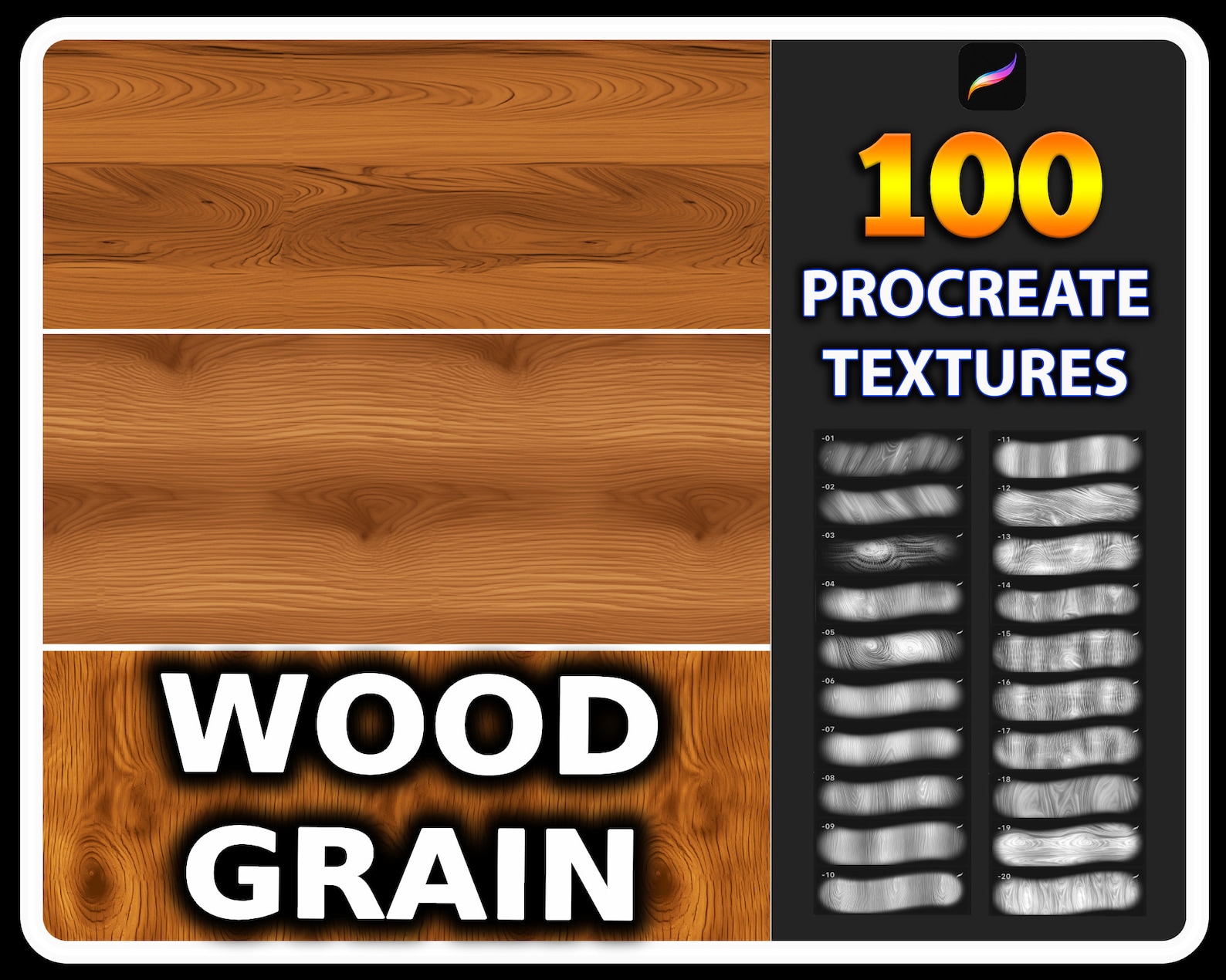 100 Wood Grain Procreate Texture Brushes, Wood Grain Texture for ...