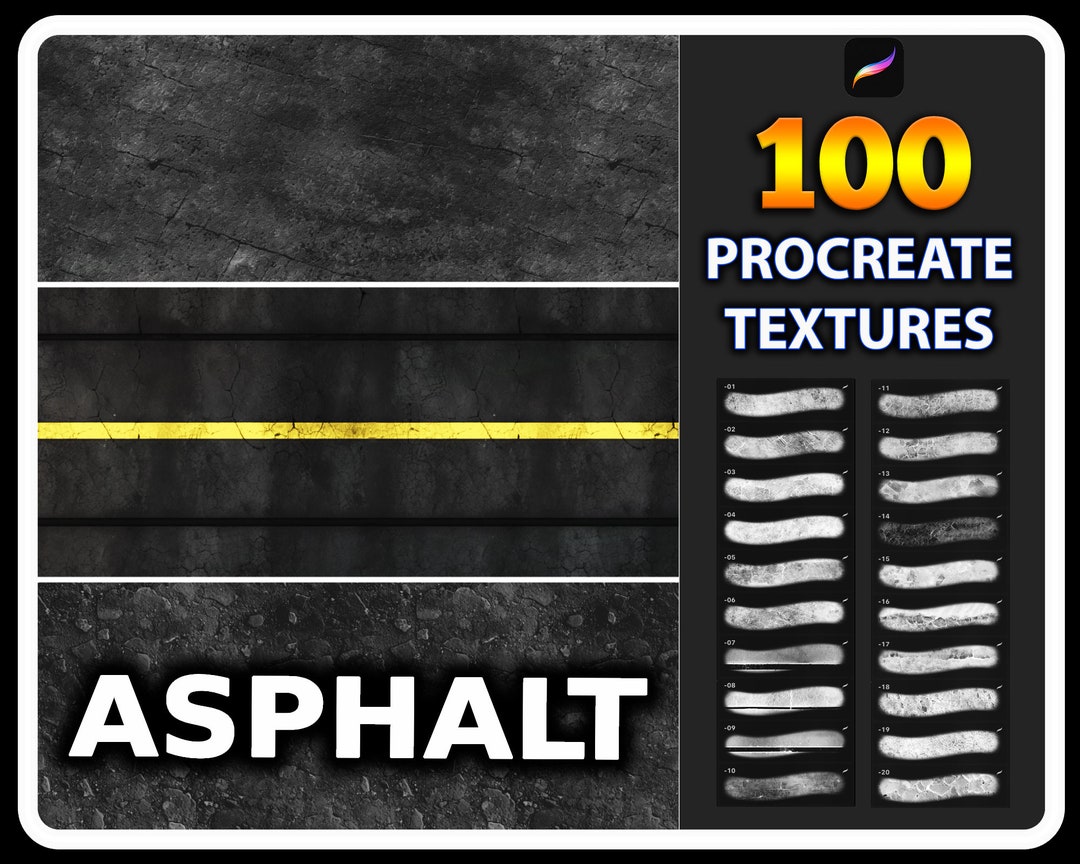 100 Procreate Asphalt Texture Brushes, Realistic Asphalt Texture for ...
