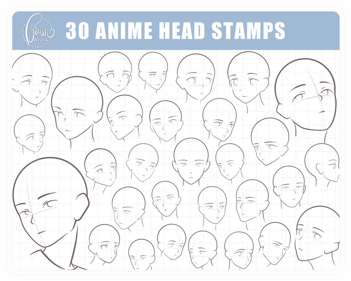Anime Head Stamps, Procreate Anime Brush, Anime Guide Stamps, Head ...