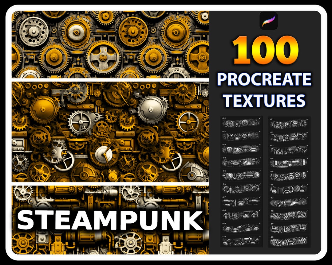 100 Procreate Steampunk Texture Brushes, Steampunk Patterns, Seamless ...