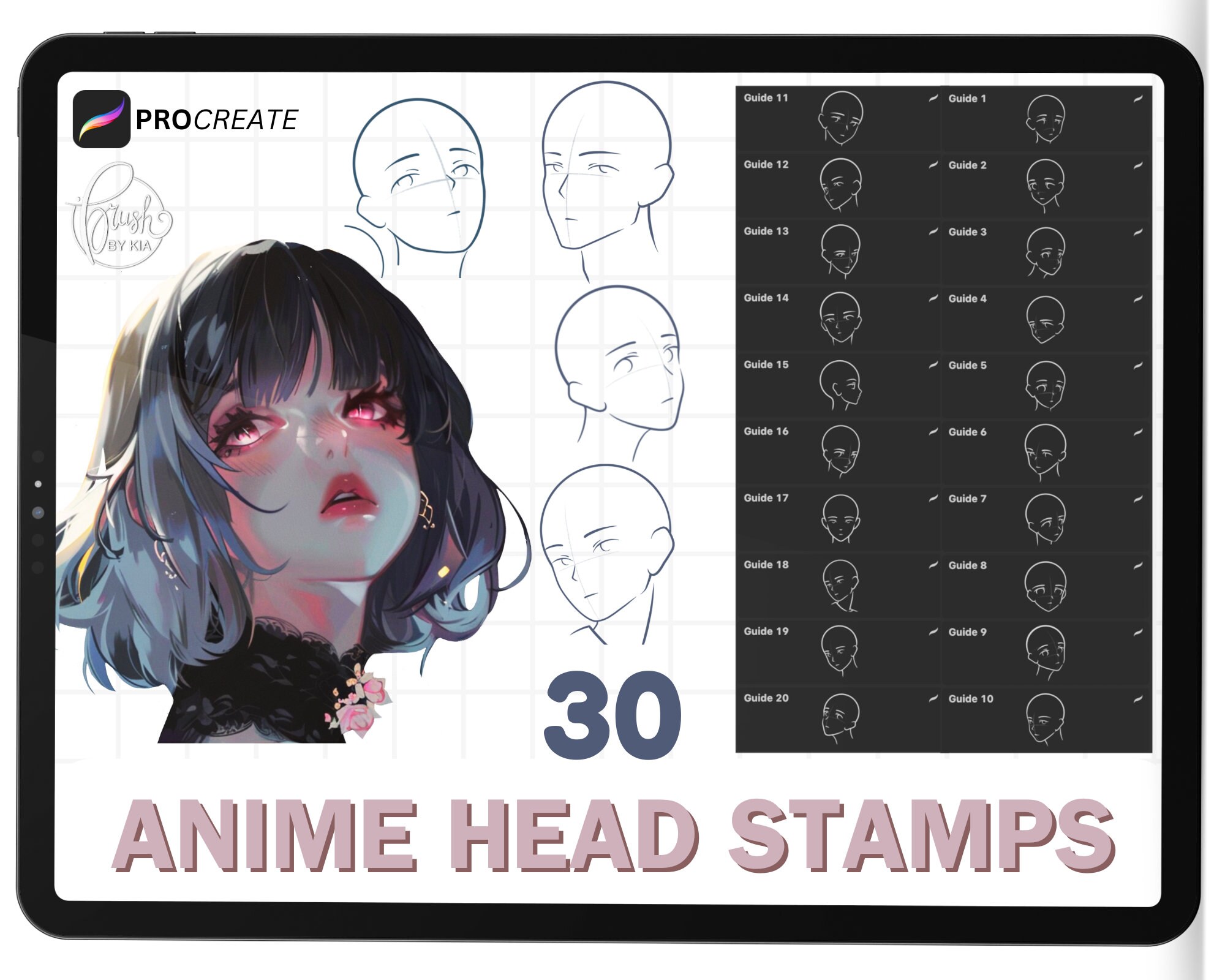 Anime Head Stamps, Procreate Anime Brush, Anime Guide Stamps, Head ...