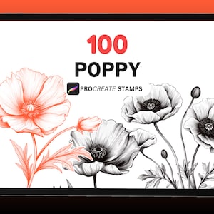 100 Poppy Flower Procreate Stamps: Botanical Brush Set (digital ...