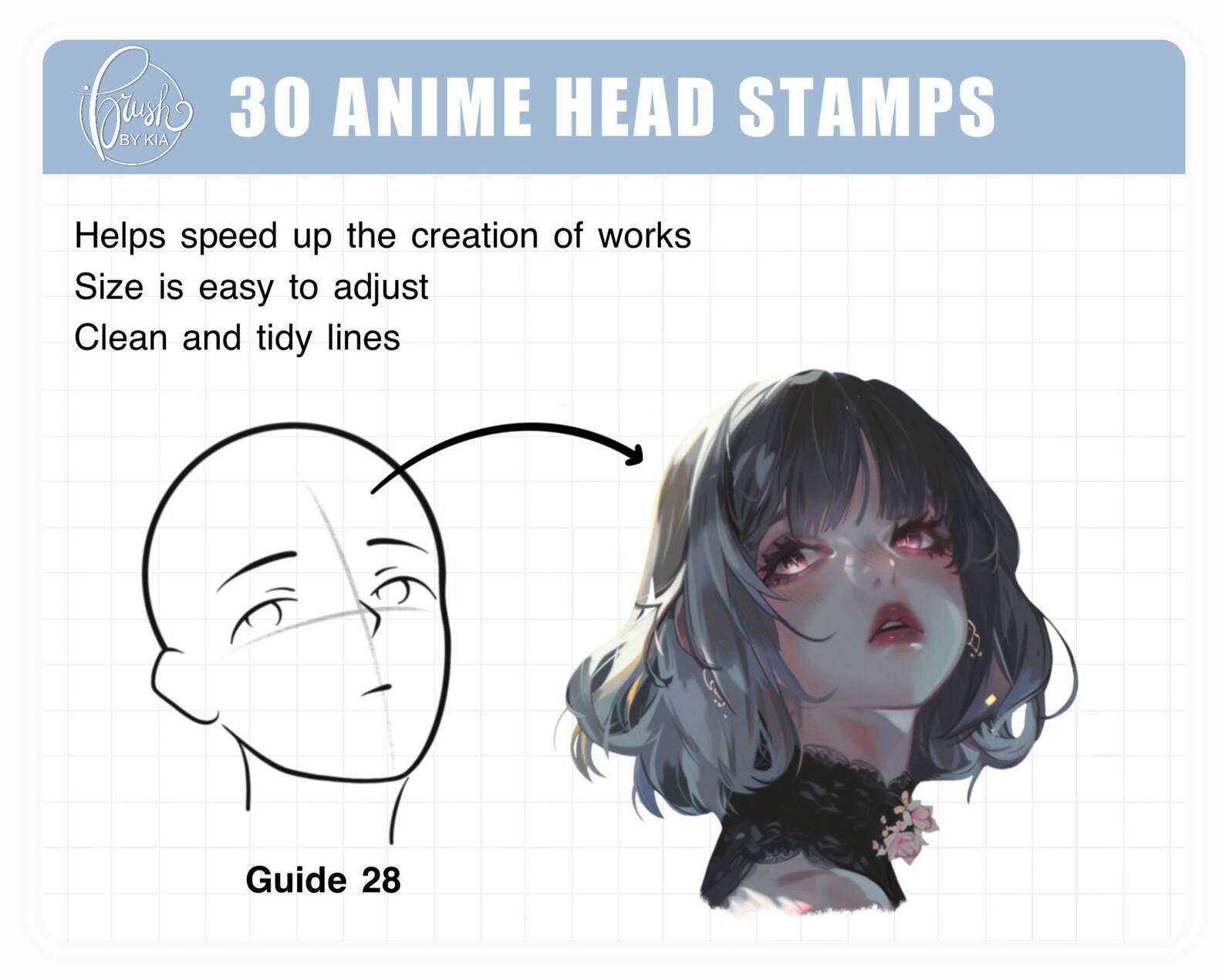 Anime Head Stamps, Procreate Anime Brush, Anime Guide Stamps, Head ...
