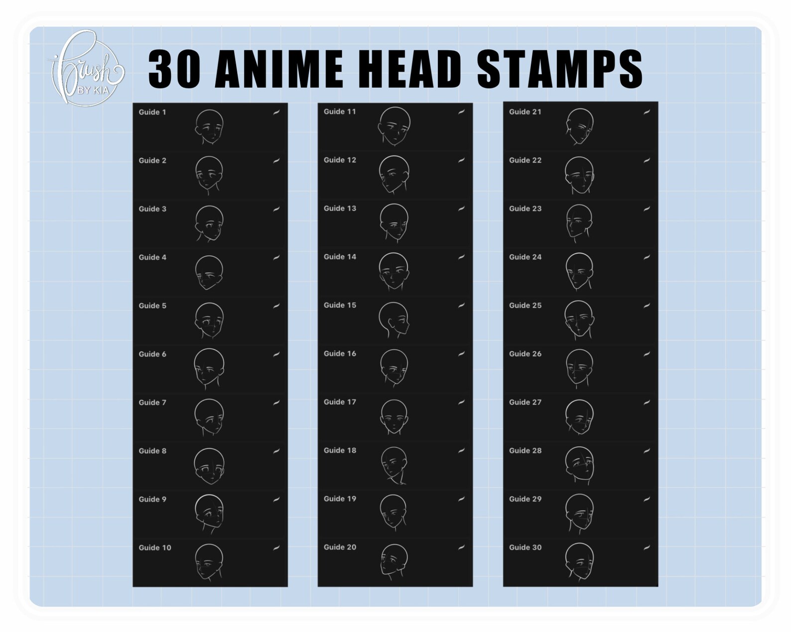 Anime Head Stamps, Procreate Anime Brush, Anime Guide Stamps, Head ...