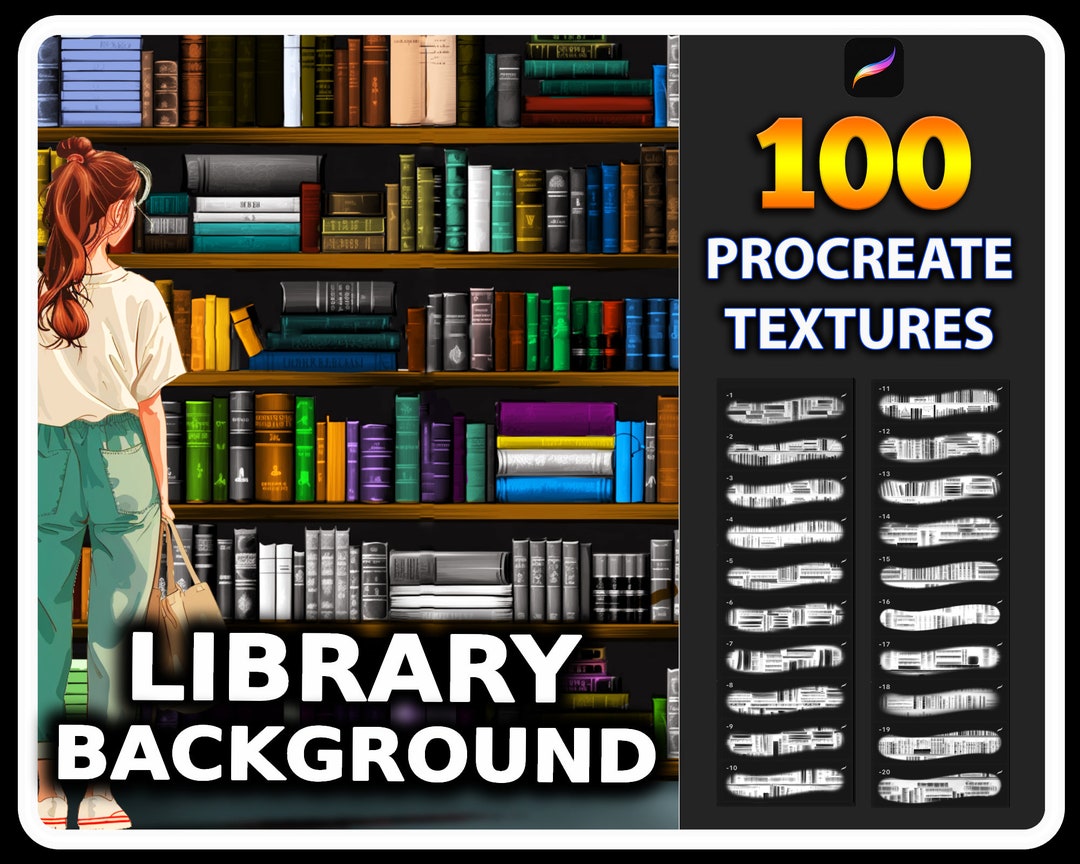 100 Library Background Procreate Brushes: Book Texture Set (digital ...