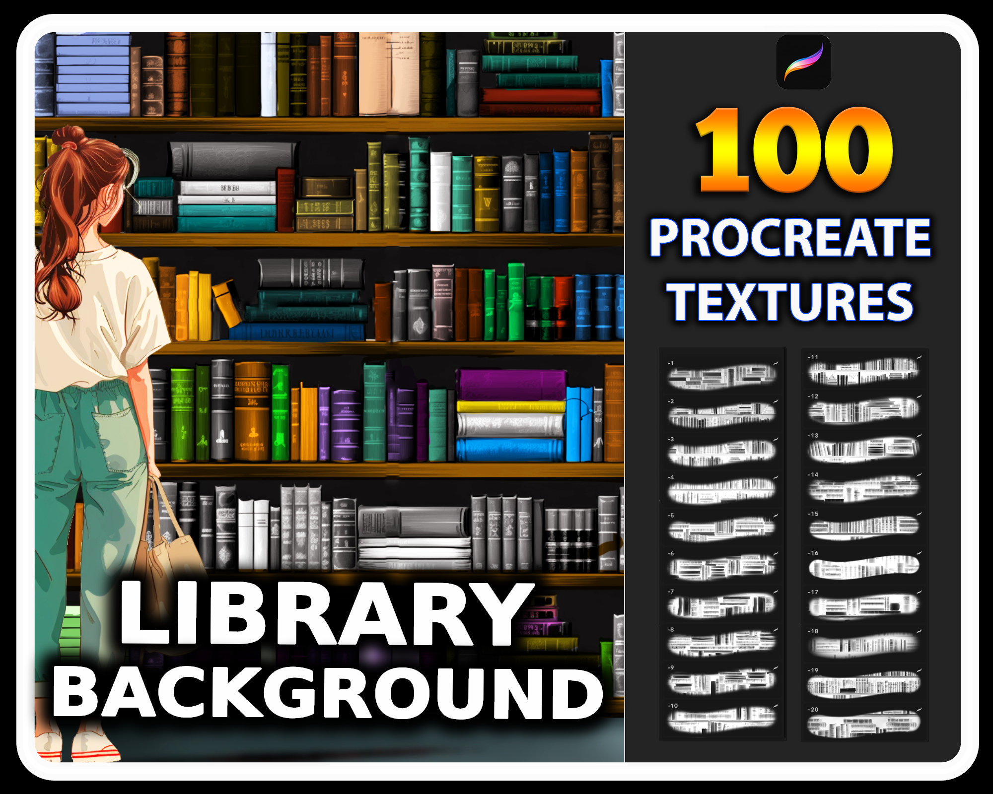 100 Library Background Procreate Brushes, Book Texture Procreate, Books ...