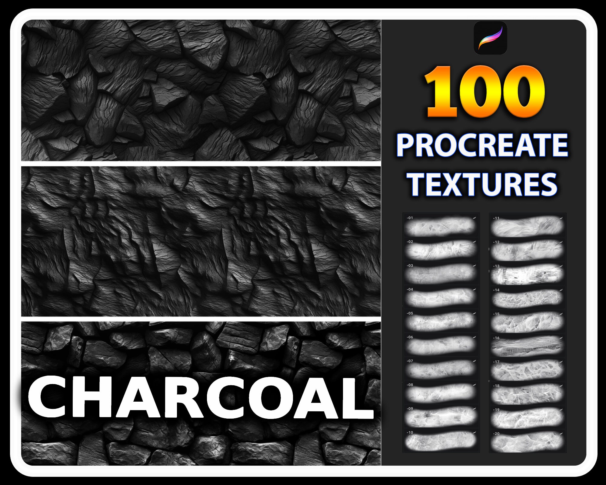100 Procreate Charcoal Texture Brushes, Realistic Charcoal Texture for ...
