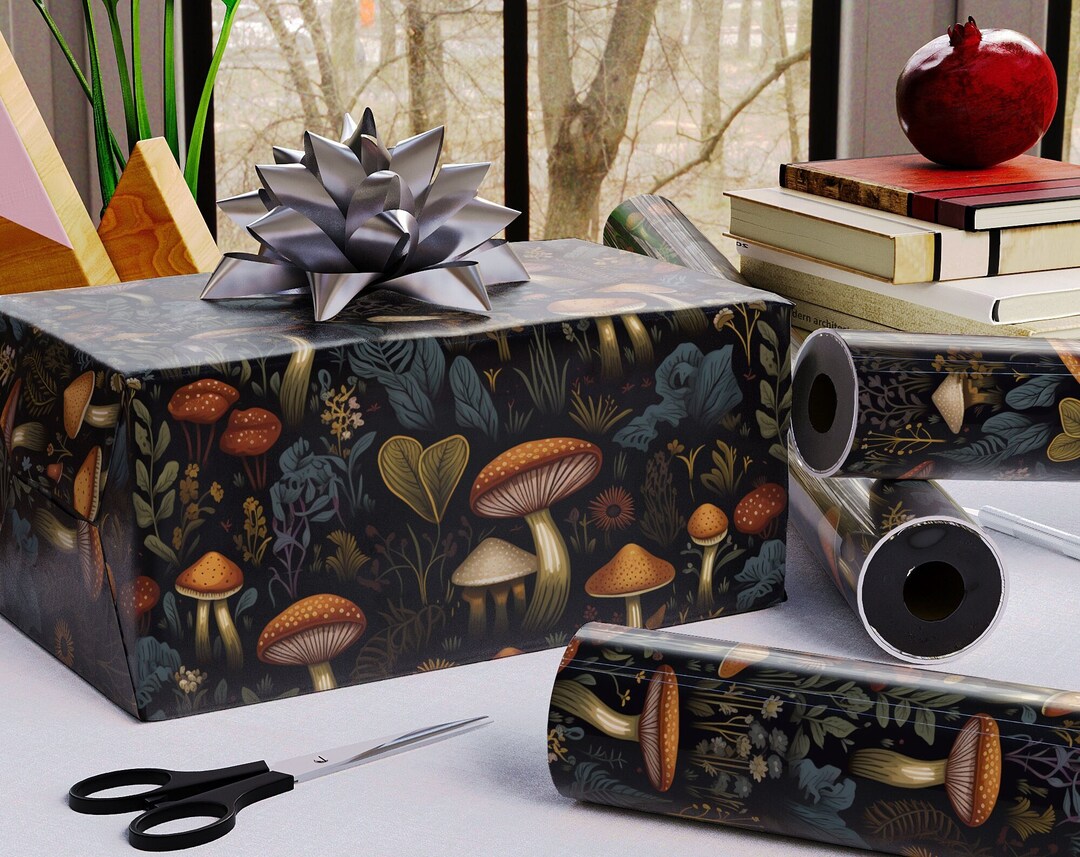 Mushroom Wrapping Paper, Illustrated Wrapping, Dark Cottagecore ...