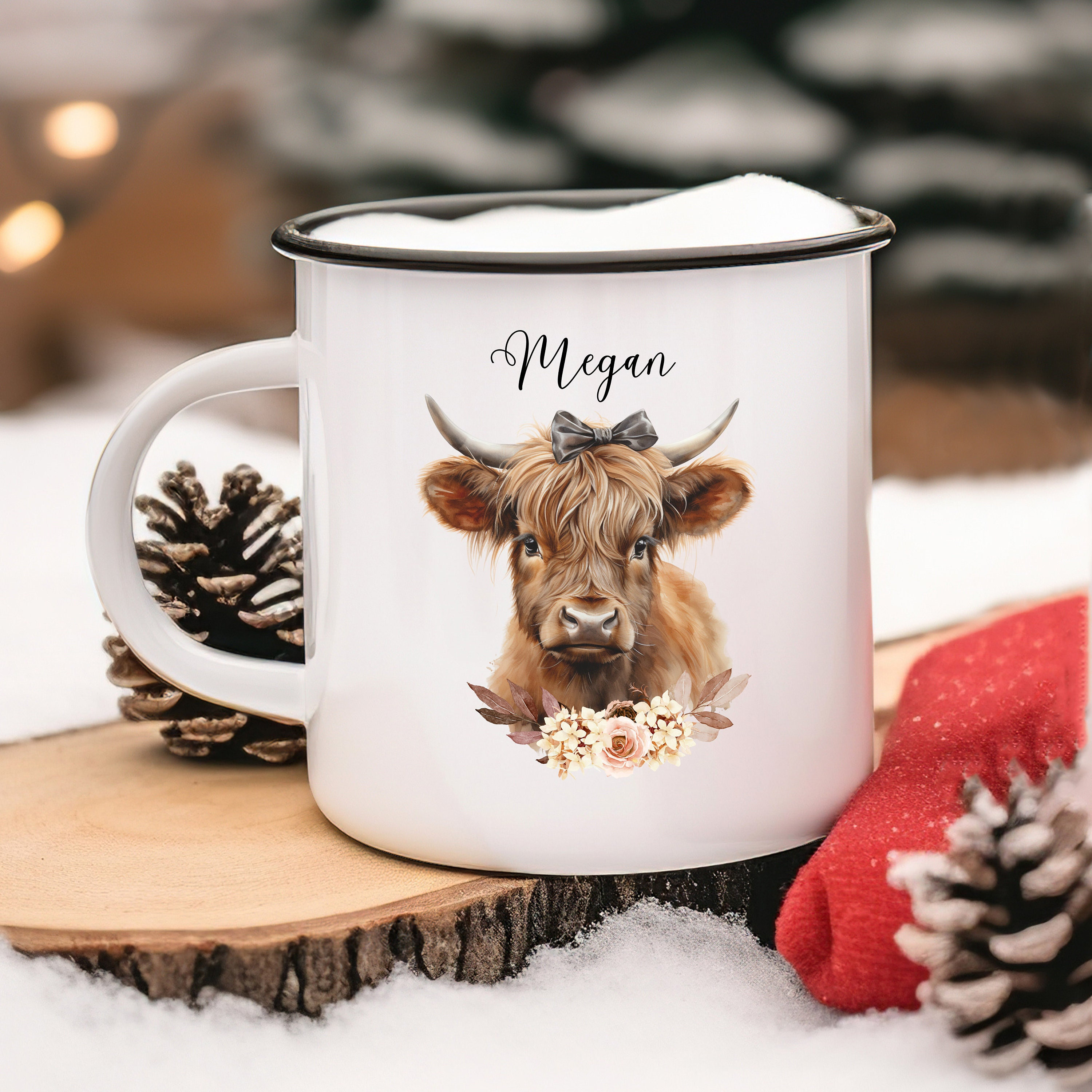 Personalized Camping Mug, Highland Cow Mug, Custom Name Camping Mug ...