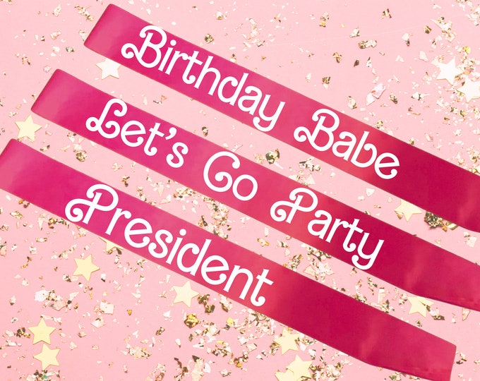Let’s Go Party Sash | Pink Personalized Sash | Personalized ...
