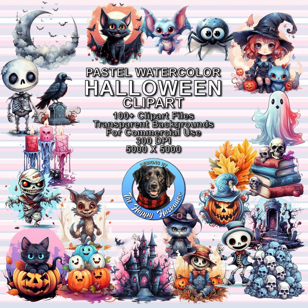Pastel Watercolor Halloween Clipart, Watercolor Clipart, Pastel Clipart ...