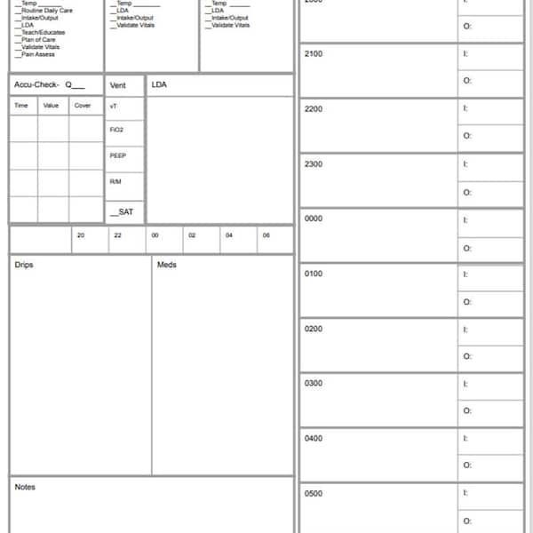 Nurse Shift Flow Sheet - Etsy