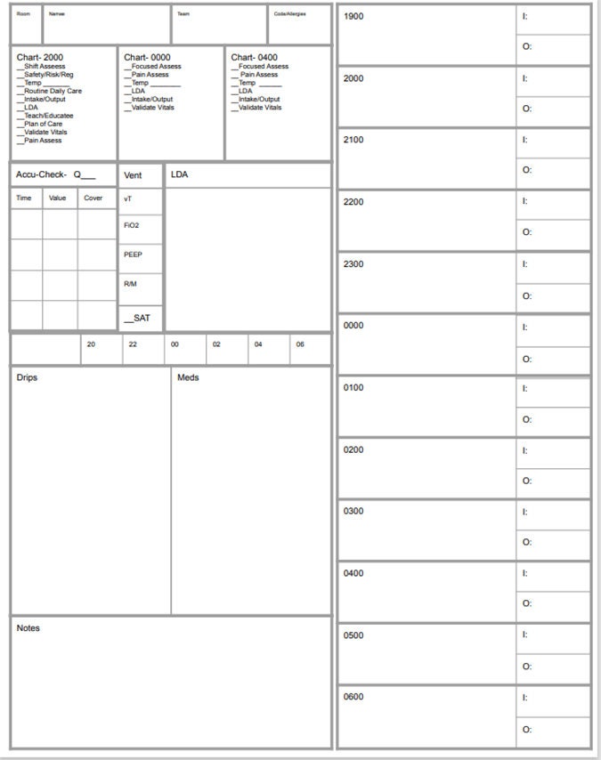 Icu Nurse Flow Sheet Night Shift - Etsy