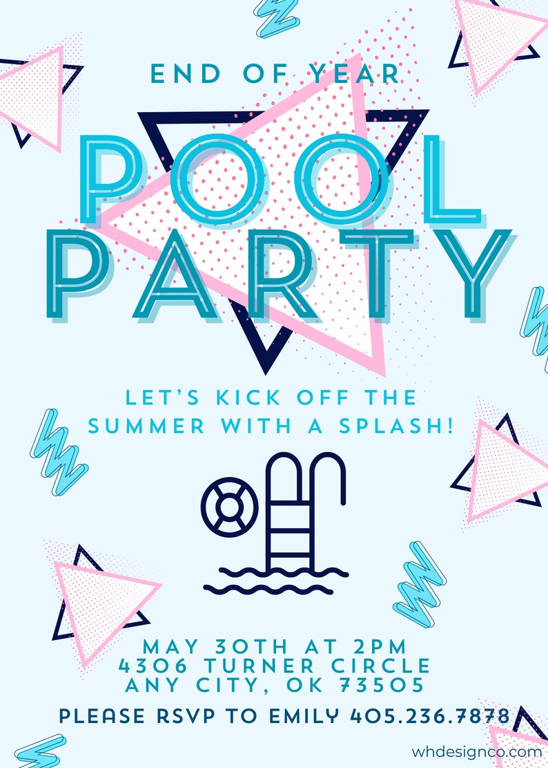 Pool Party Invitation - End of Year Party - Editable Invitation ...
