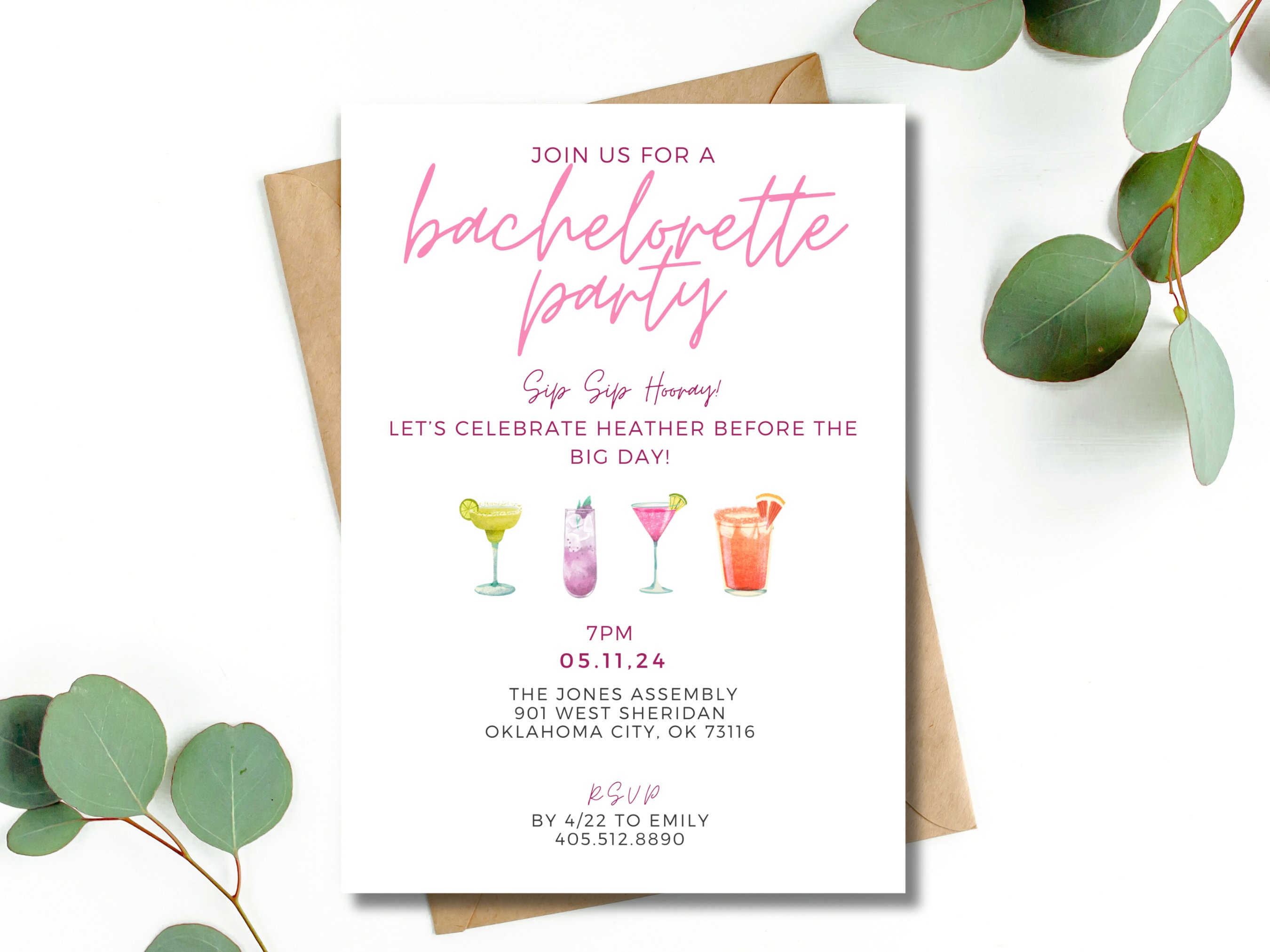 Bachelorette Party Invitation Sip Sip Hooray Editable - Etsy