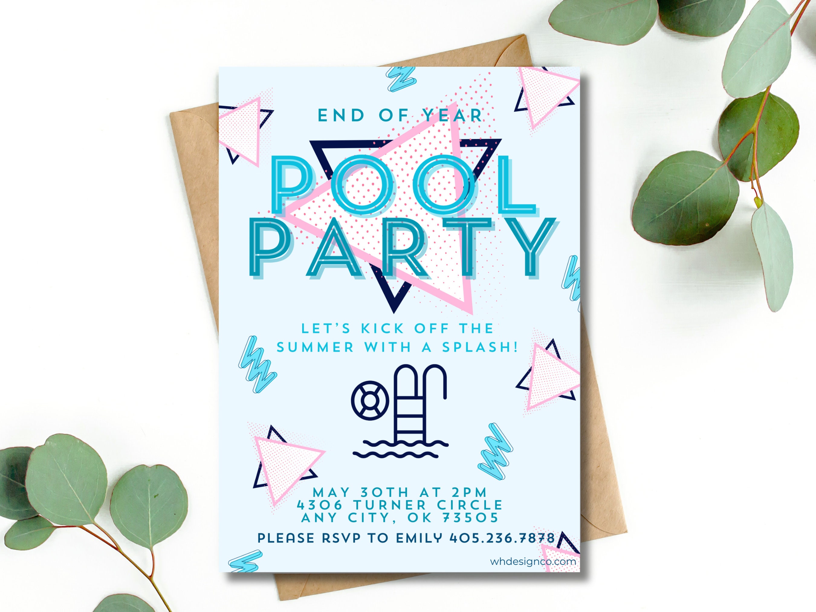 Pool Party Invitation - End of Year Party - Editable Invitation ...
