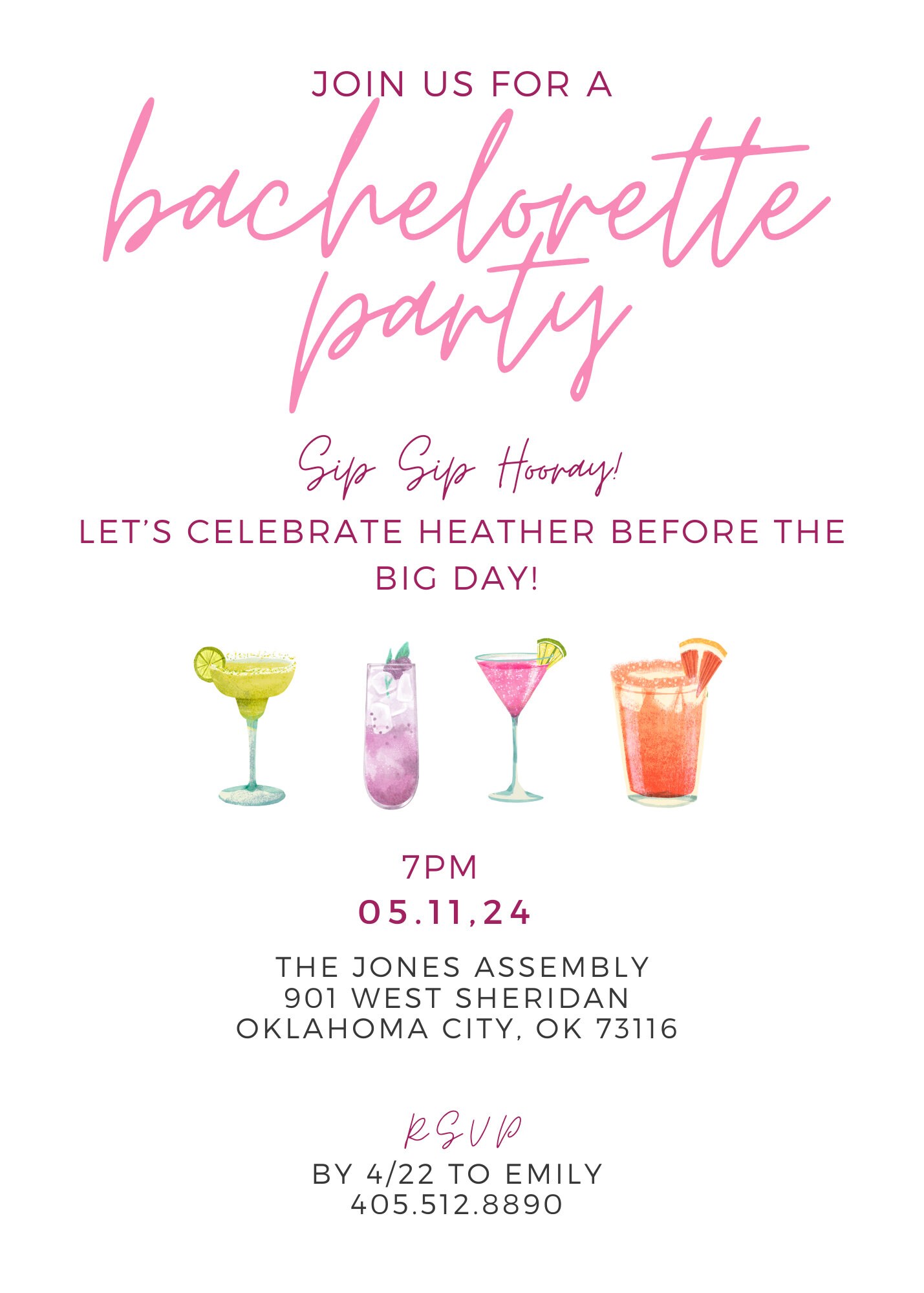 Bachelorette Party Invitation Sip Sip Hooray Editable - Etsy