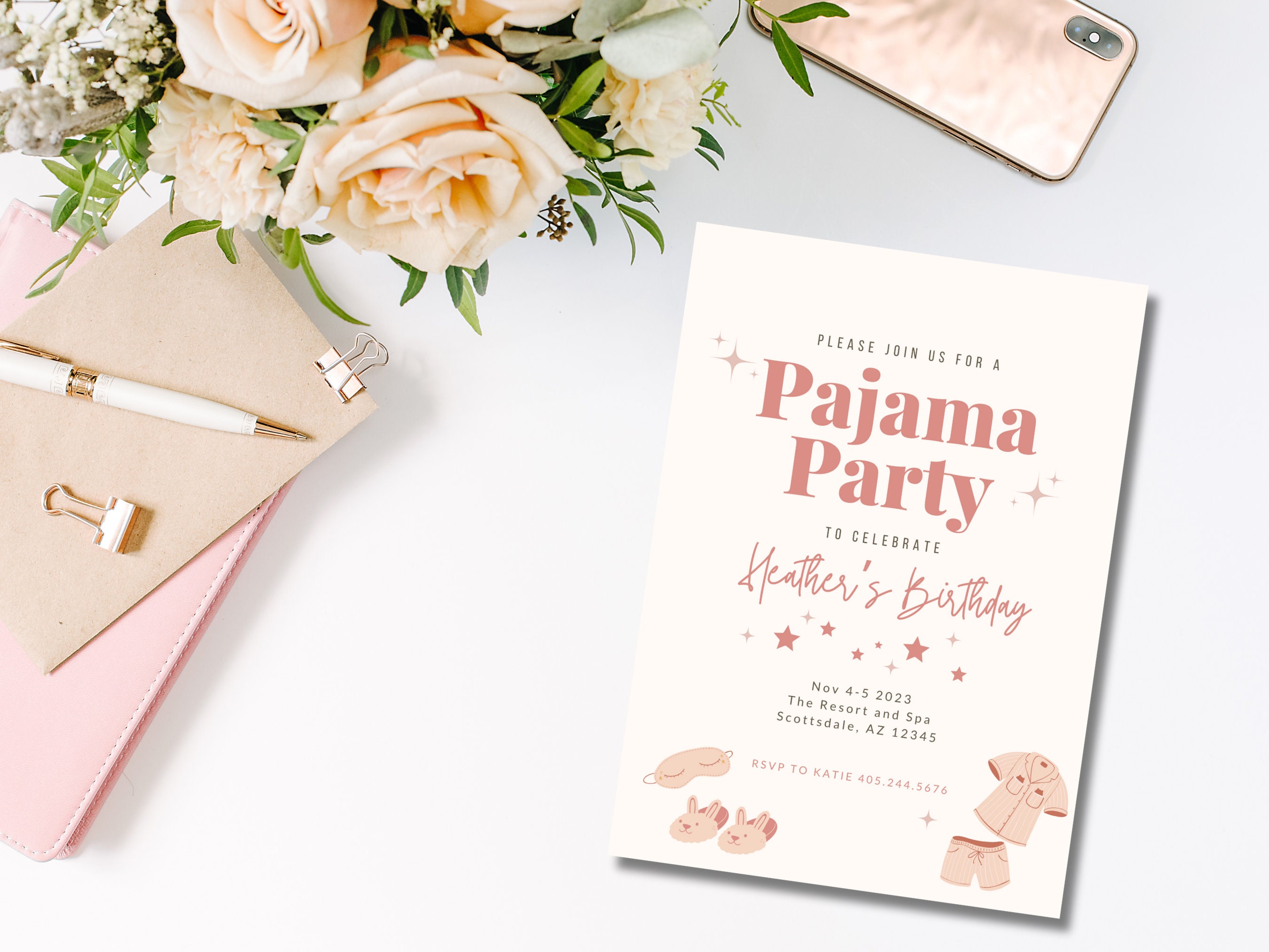 Pajama Party Invitation - Editable Invitation Template - Printable - PJ ...