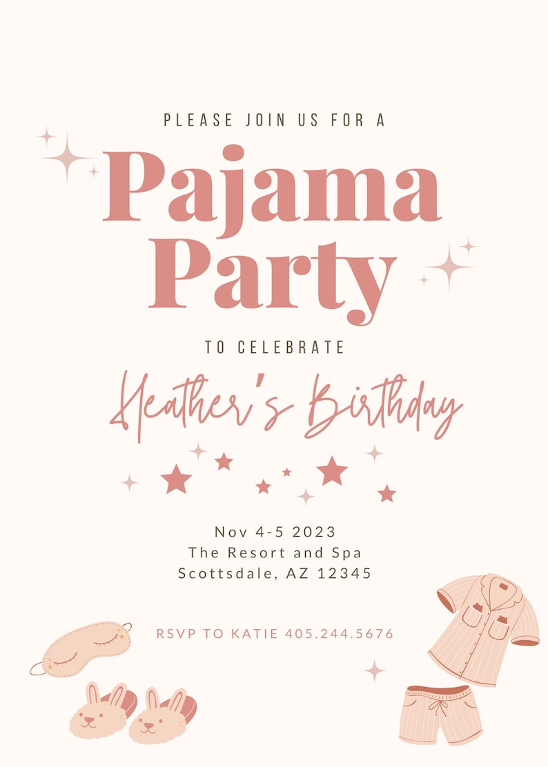 Editable Pajama Party Birthday Invitation Template (printable) - Etsy