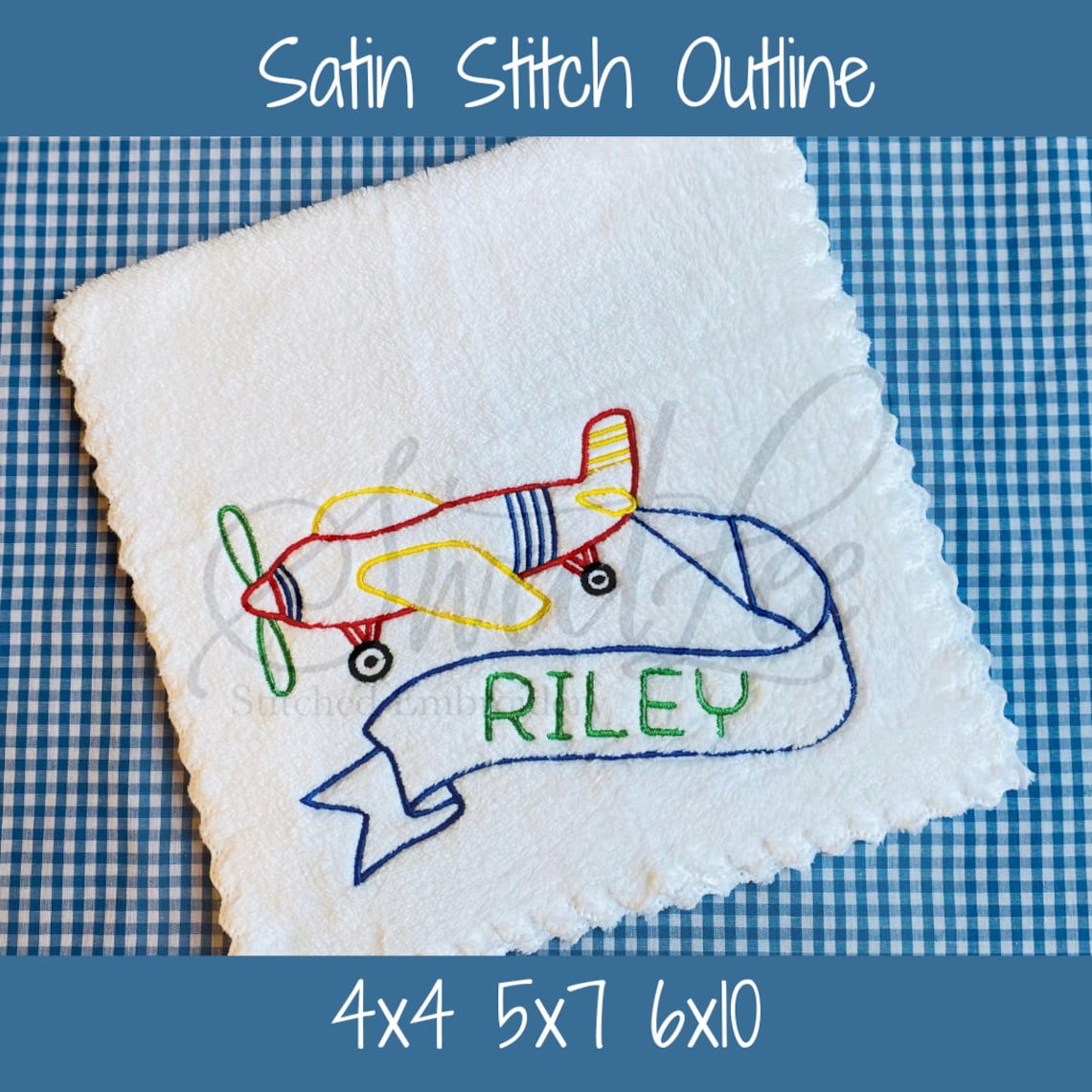 Banner Airplane Satin Stitch Outline Vintage Style Machine Embroidery ...